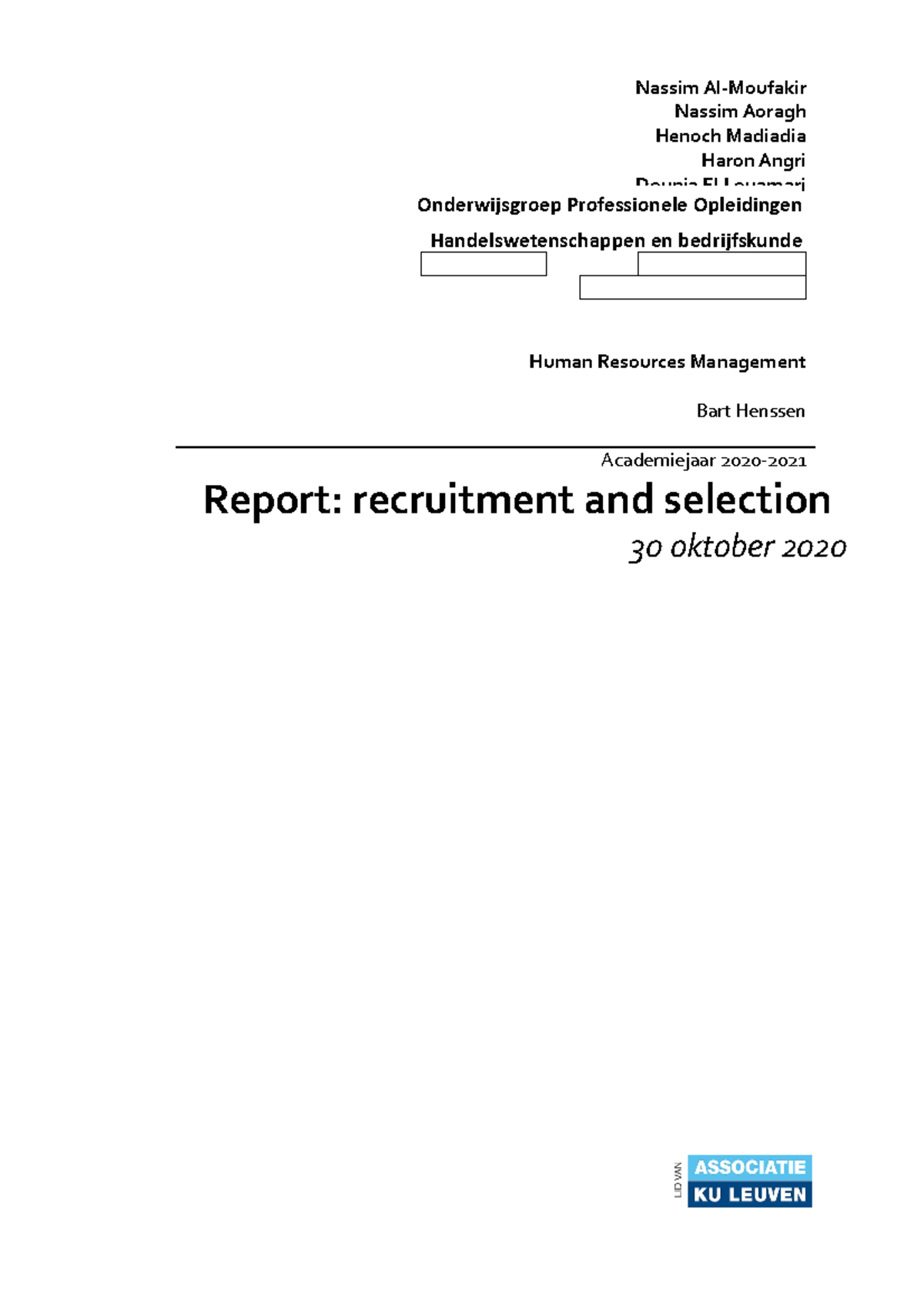 HRM-paper 2020 - Cijfer: 8 - Nassim Al-Moufakir Nassim Aoragh Henoch ...