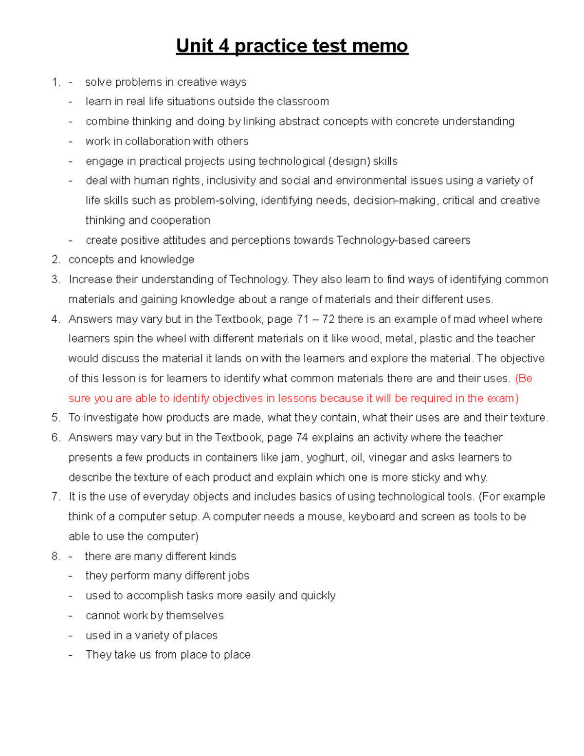 Unit 4 practice test memo - Unit 4 practice test memo 1. - solve ...