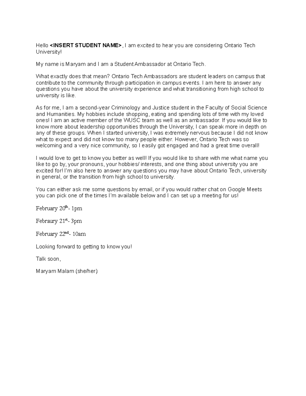 Ambassador Email - Hello , I am excited to hear you are considering ...