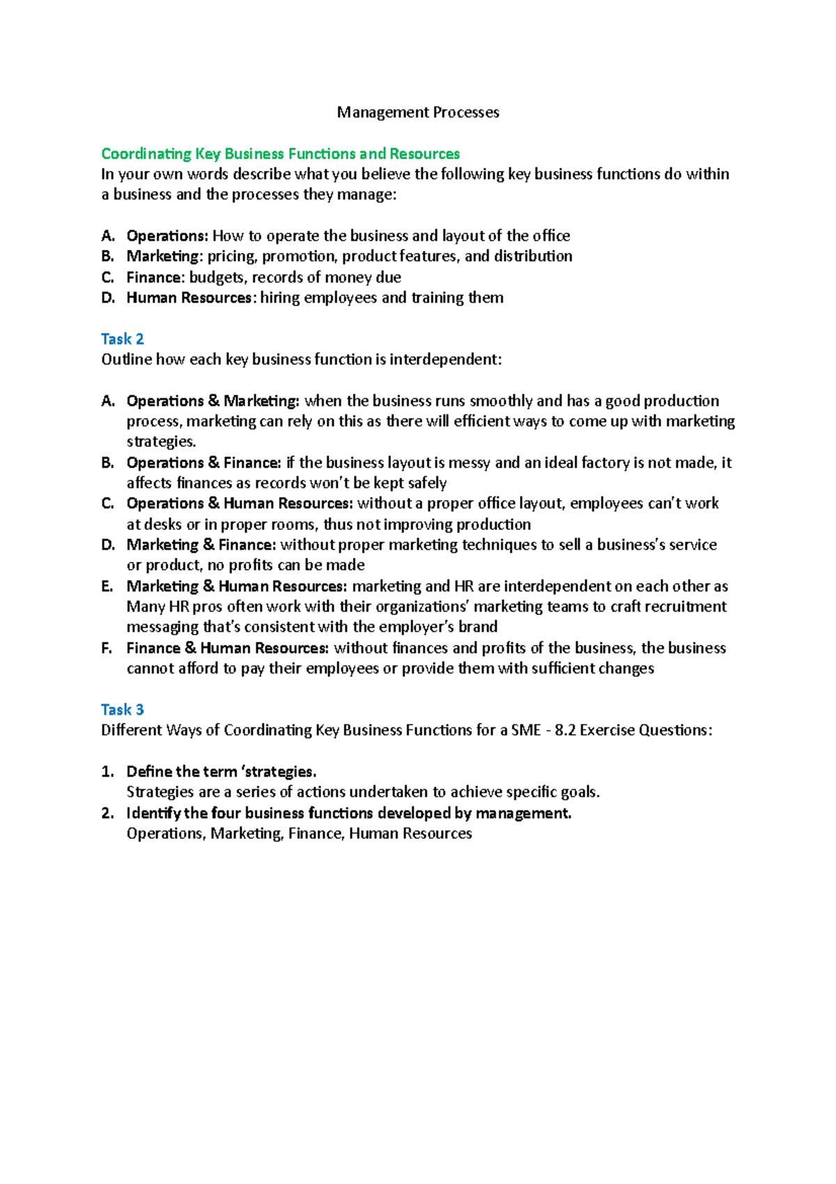 Management Processes - Management Processes Coordinating Key Business ...