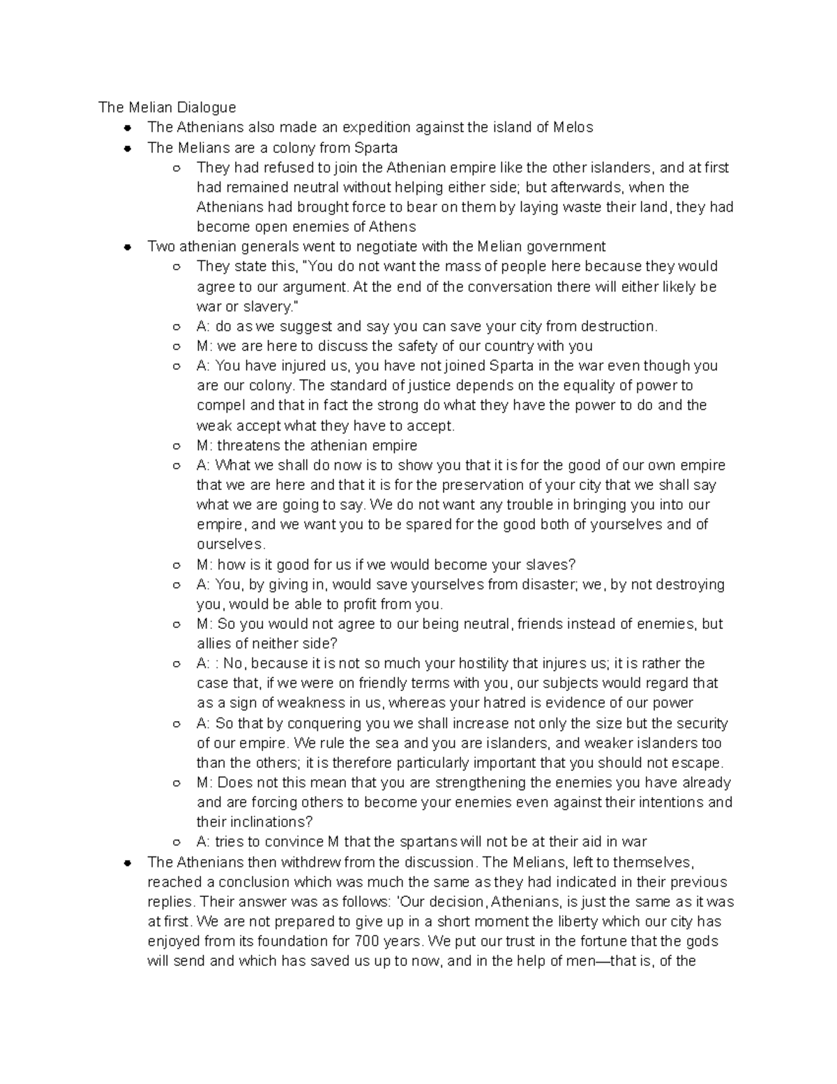 Thucydides, “Melian Dialogue,” 431 BCE - The Melian Dialogue The ...