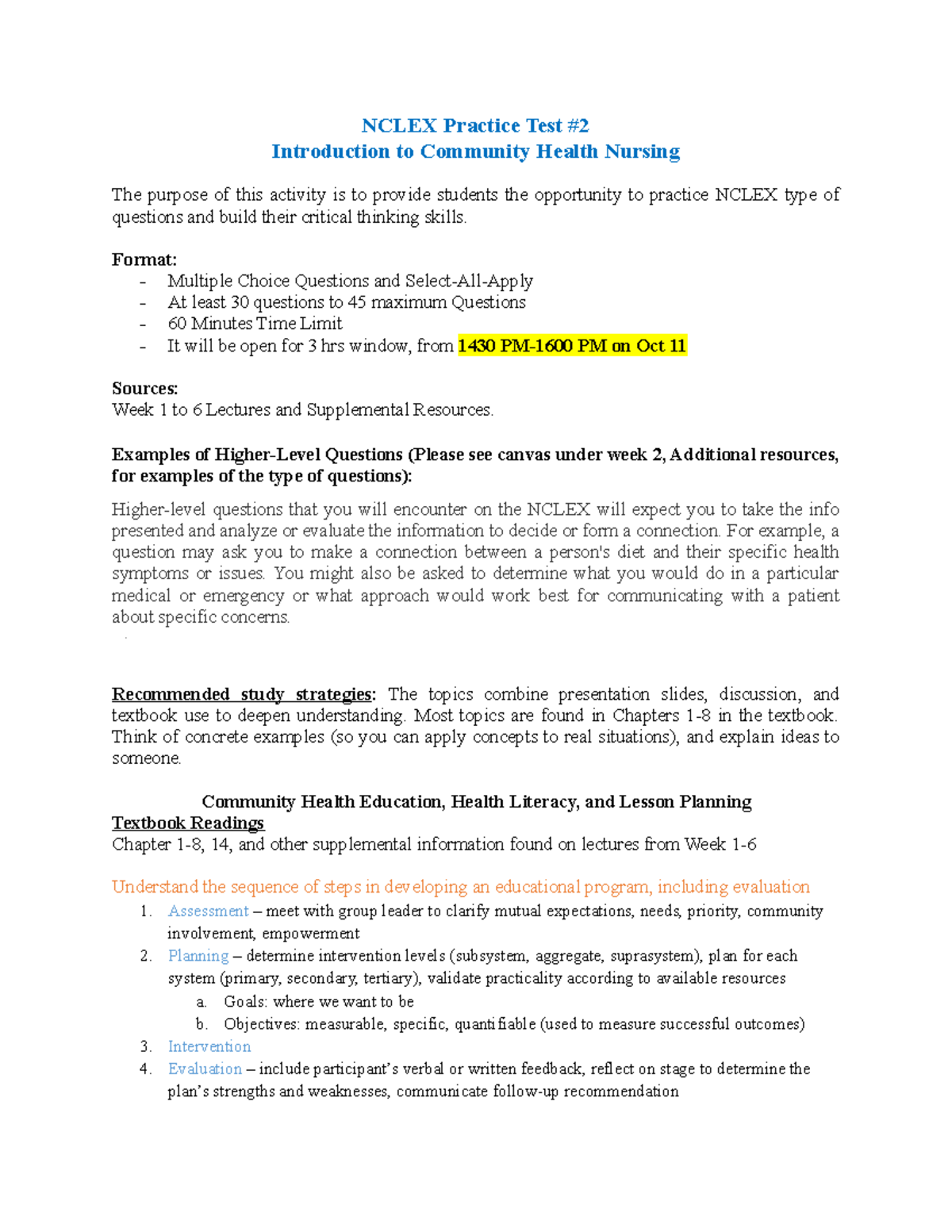 Nclexquiz Study Guide 2 - NCLEX Practice Test Introduction to Community ...