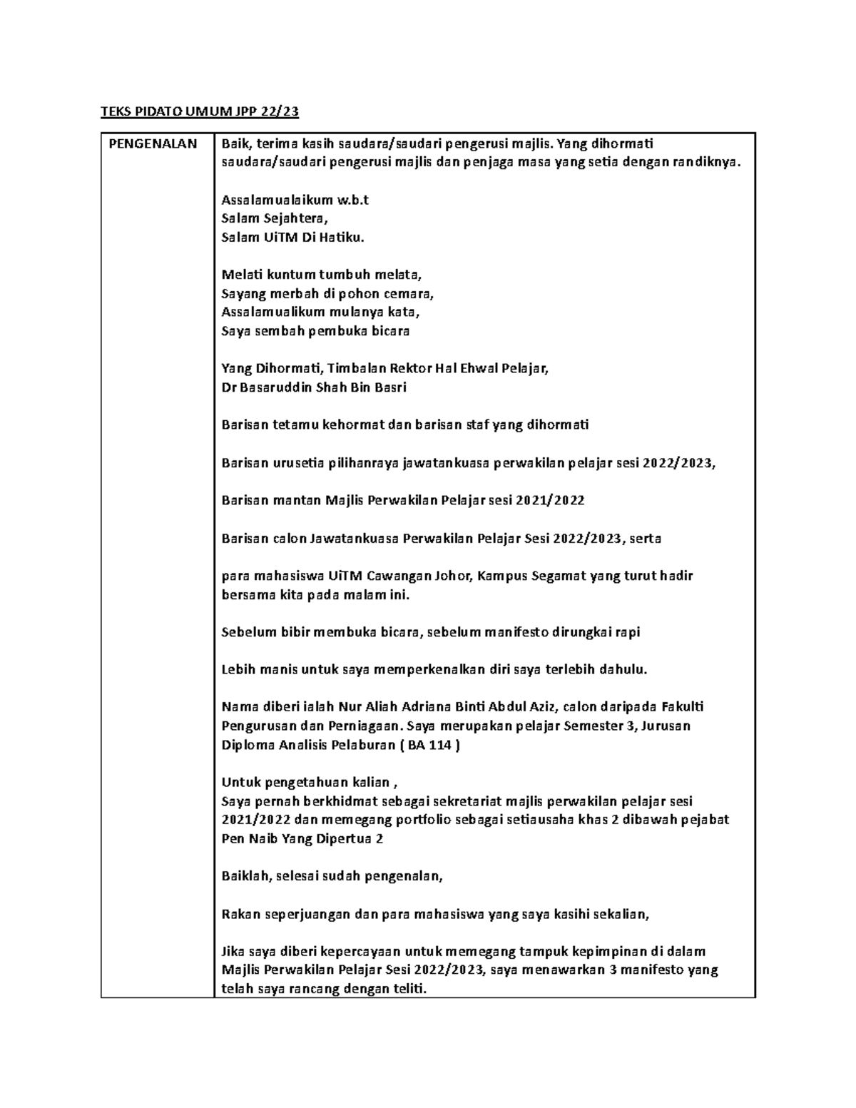 TEKS Pidato UMUM JPP ( Finalized ) ( LAST II ) - TEKS PIDATO UMUM JPP ...