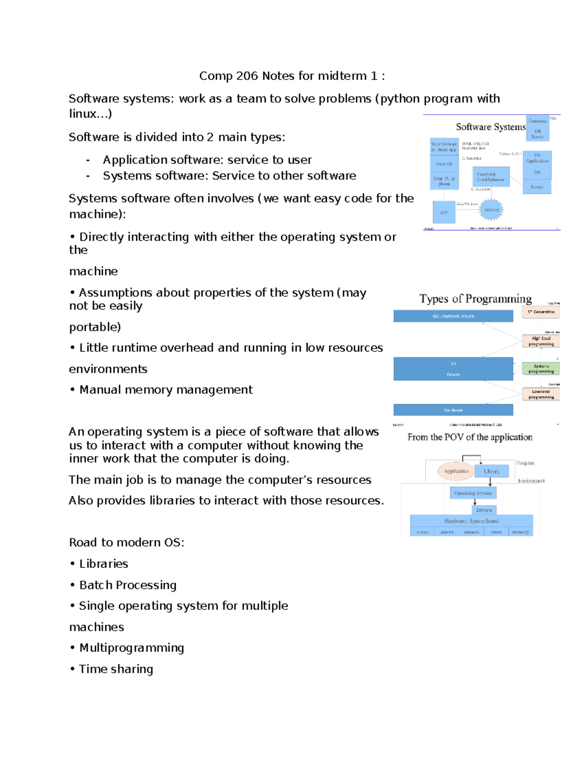 Comp206 Midterm 1 Notes Comp 206 Notes For Midterm 1 Software Systems Work As A Team To