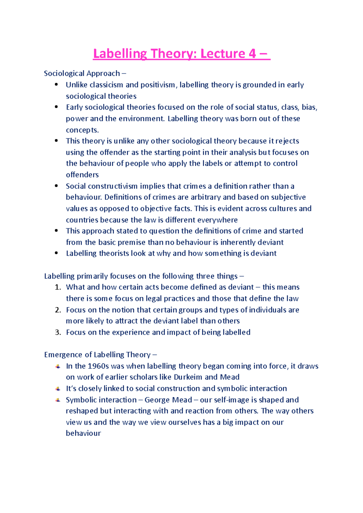 Labelling Theory, Lecture 4 - Labelling theory was born out of these ...