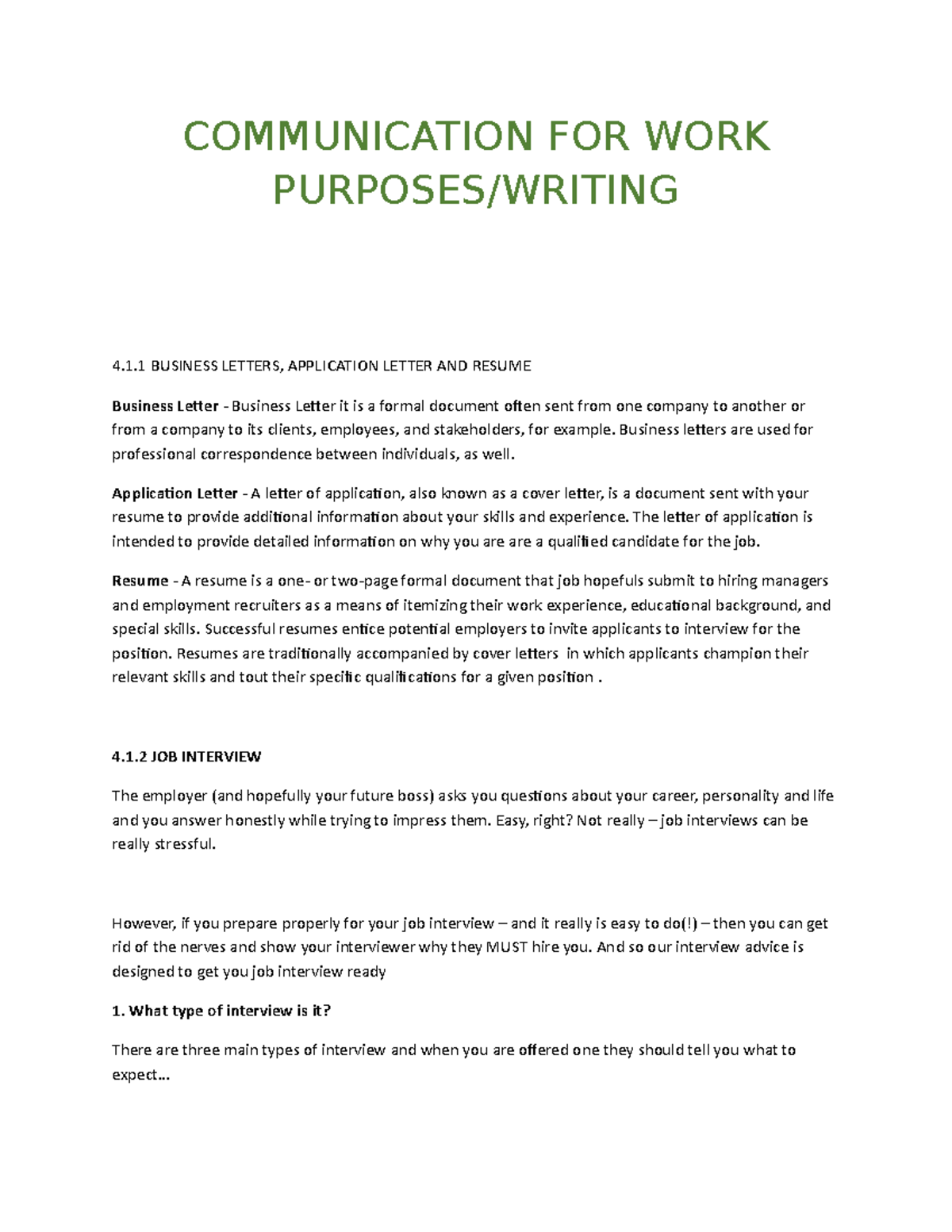 Communication FOR WORK Purposes - Industrial Engineering - DLSU - Studocu