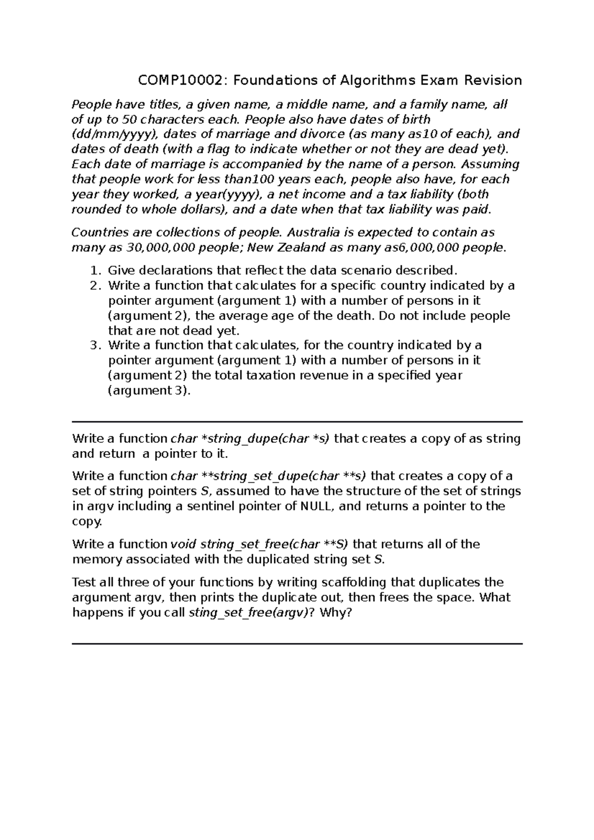 COMP10002 Exam Prep - Course practice problems - COMP10002: Foundations of Algorithms Exam ...