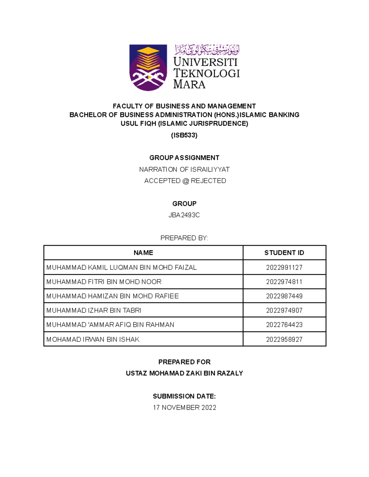 ISB 533 Group 1 - Written Assignment - FACULTY OF BUSINESS AND ...