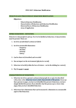 Lecture 7 (Part A): BEHAVIOUR CHAINS - PSYC 3027: Behaviour Management ...