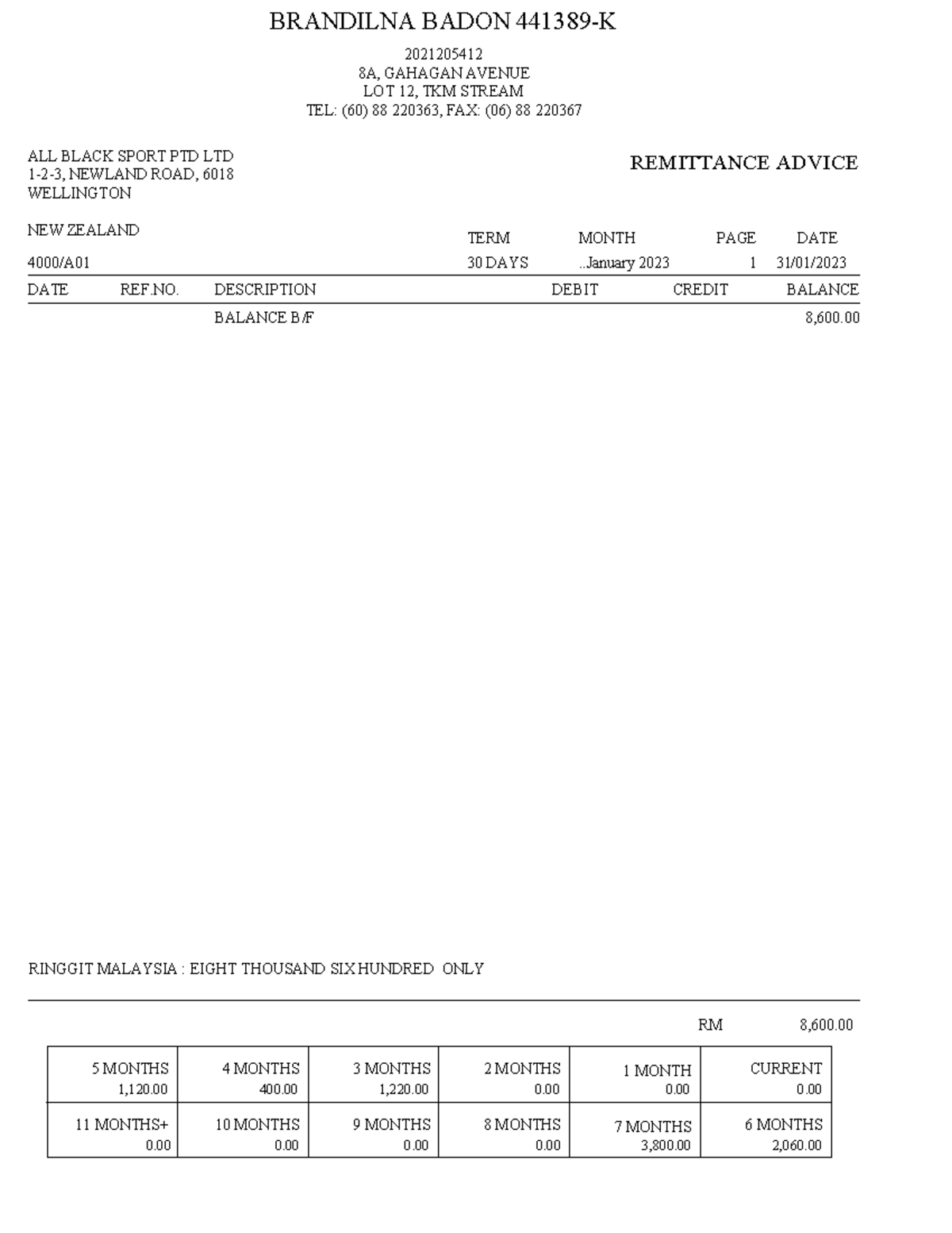 3. Creditors Listing - ALL BLACK SPORT PTD LTD 4000/A 1-2-3, NEWLAND ...