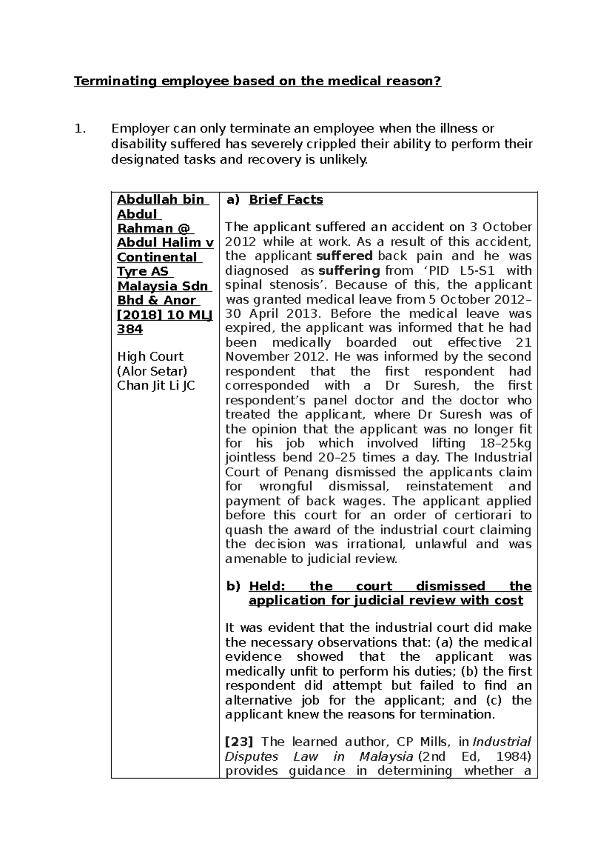 Research - Termination of Employee (Medical Condition) - Terminating ...