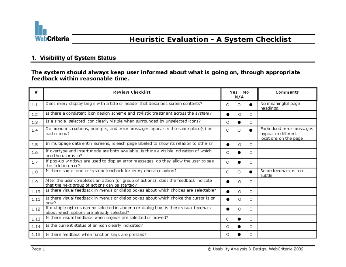 Heuristic+Evaluation+Checklist - Heuristic Evaluation - A System ...