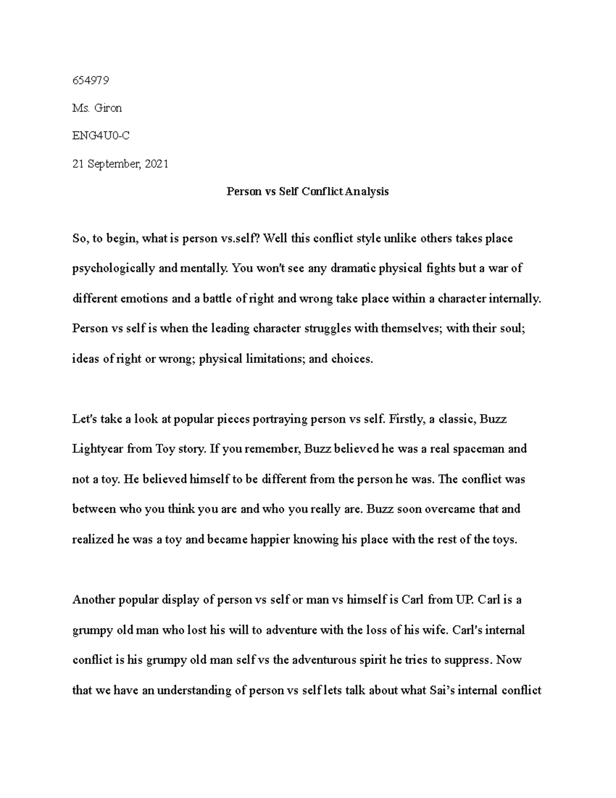 Person vs Self The Perfect Match - 654979 Ms. Giron ENG4U0-C 21 ...