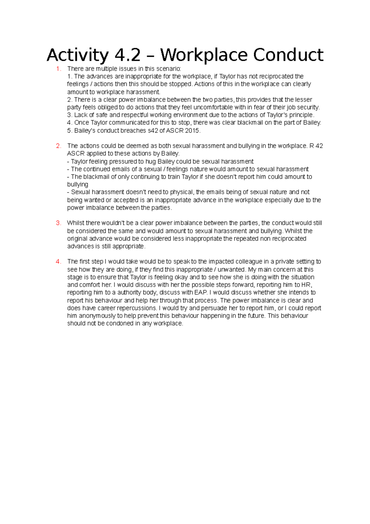 Activity 4.2 – Workplace Conduct - Activity 4 – Workplace Conduct 1 ...