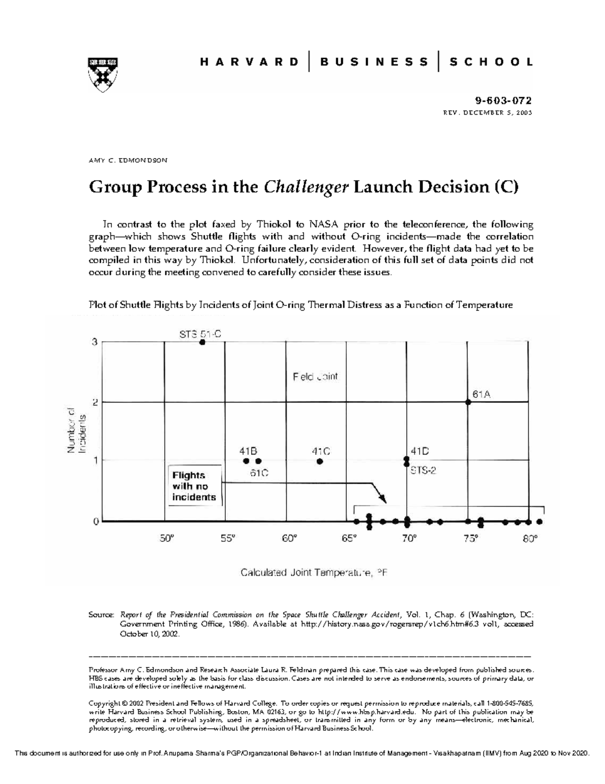 Group Process in the Challenger Launch Decision (C) - 9-603- REV ...