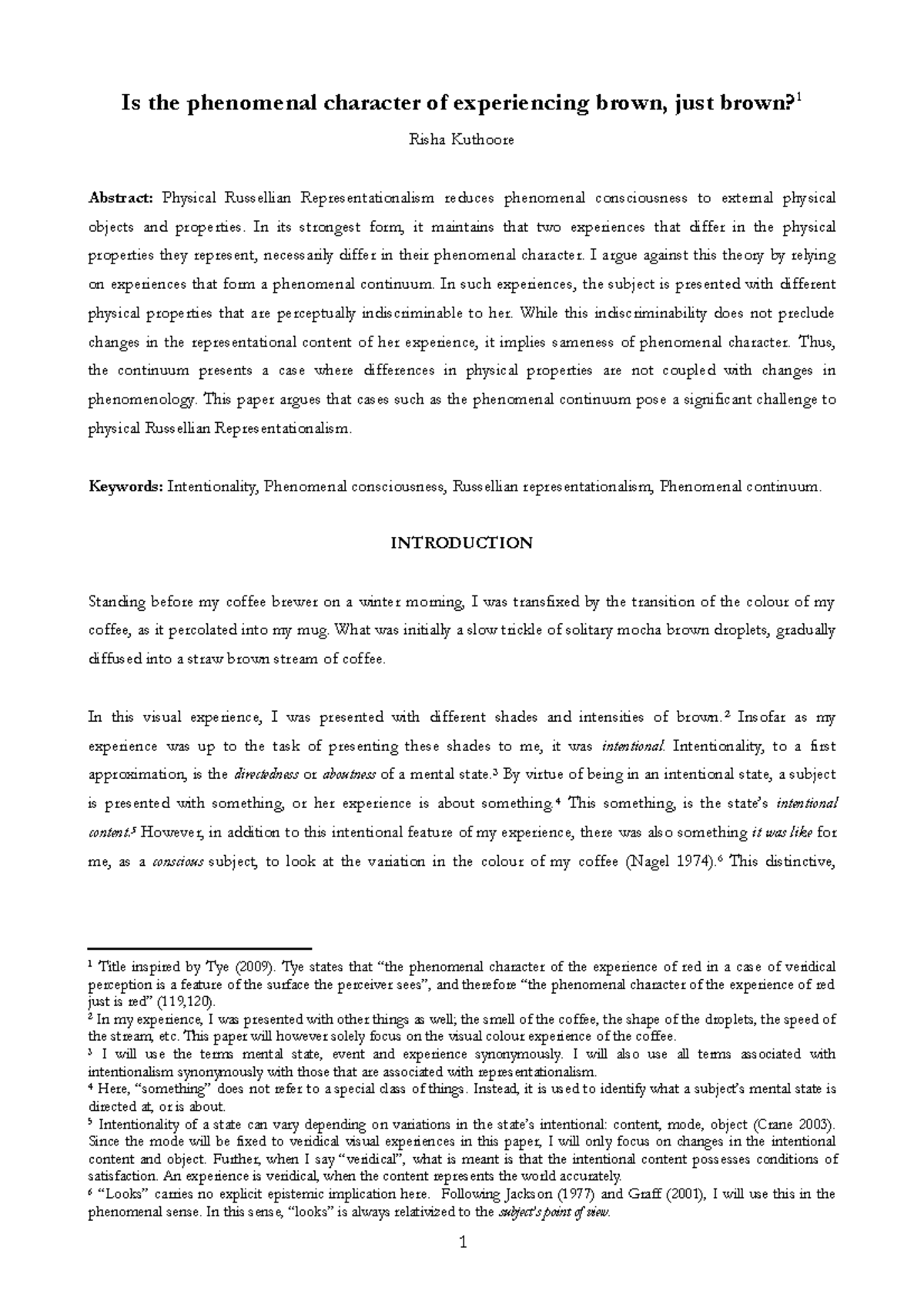 1. Writing Sample - Is the phenomenal character of experiencing brown ...