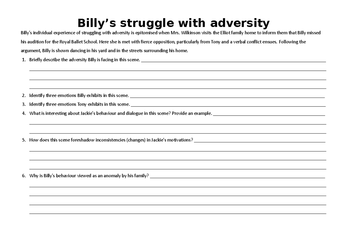 Billy's struggle with adversity - Billy’s struggle with adversity Billy ...