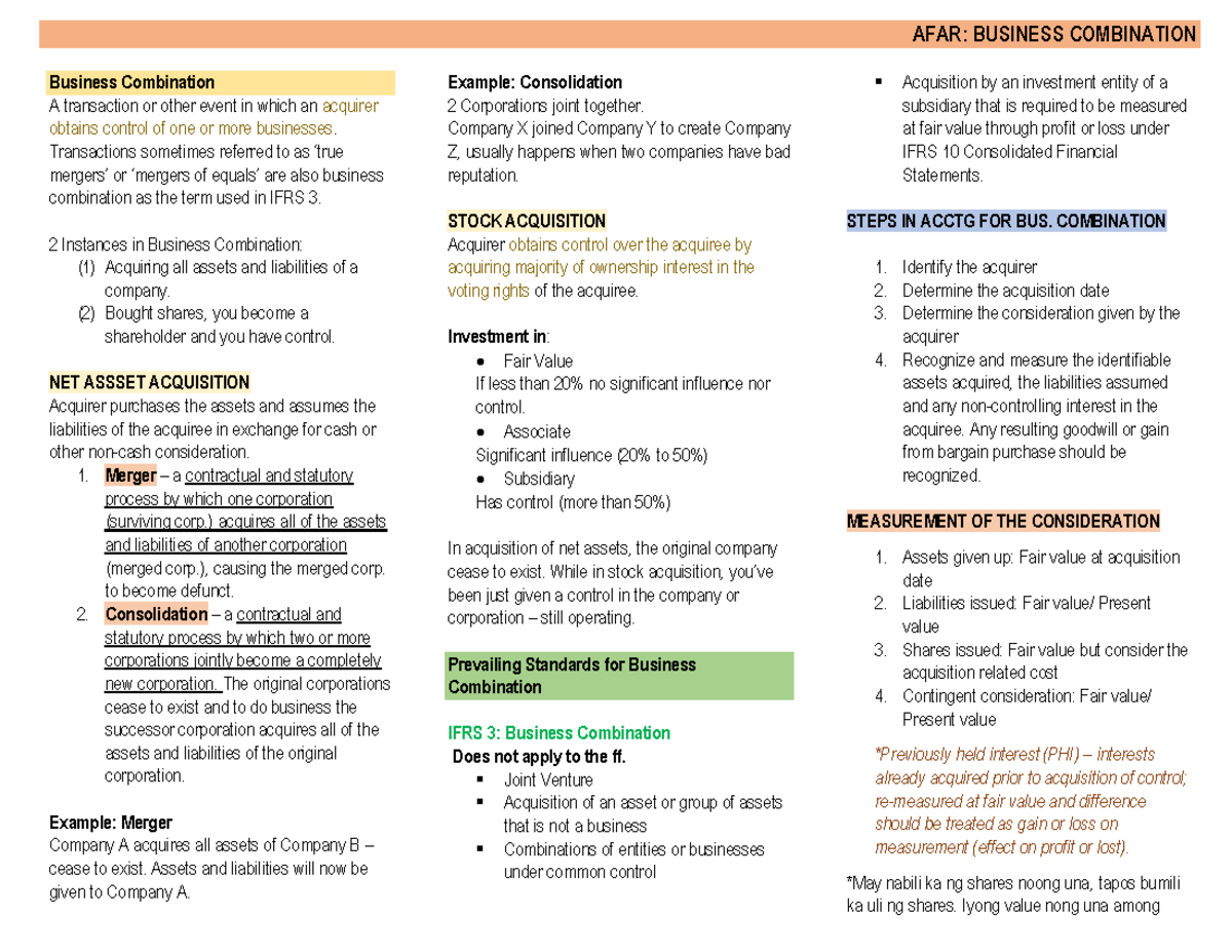 AFAR Business Combination(Goodwill or Gain) - AFAR: BUSINESS ...