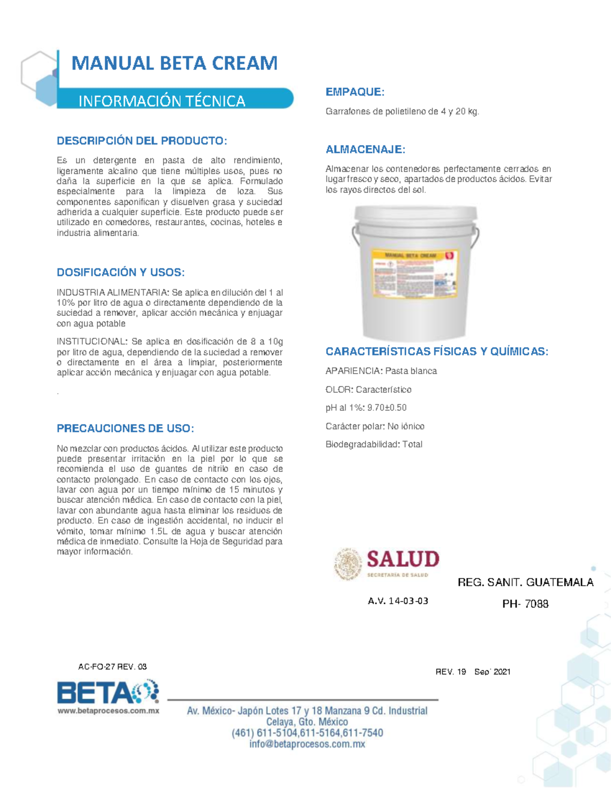 BETA Cream Manual FT - Ficha tecnica y hoja de seguridad - MANUAL BETA ...