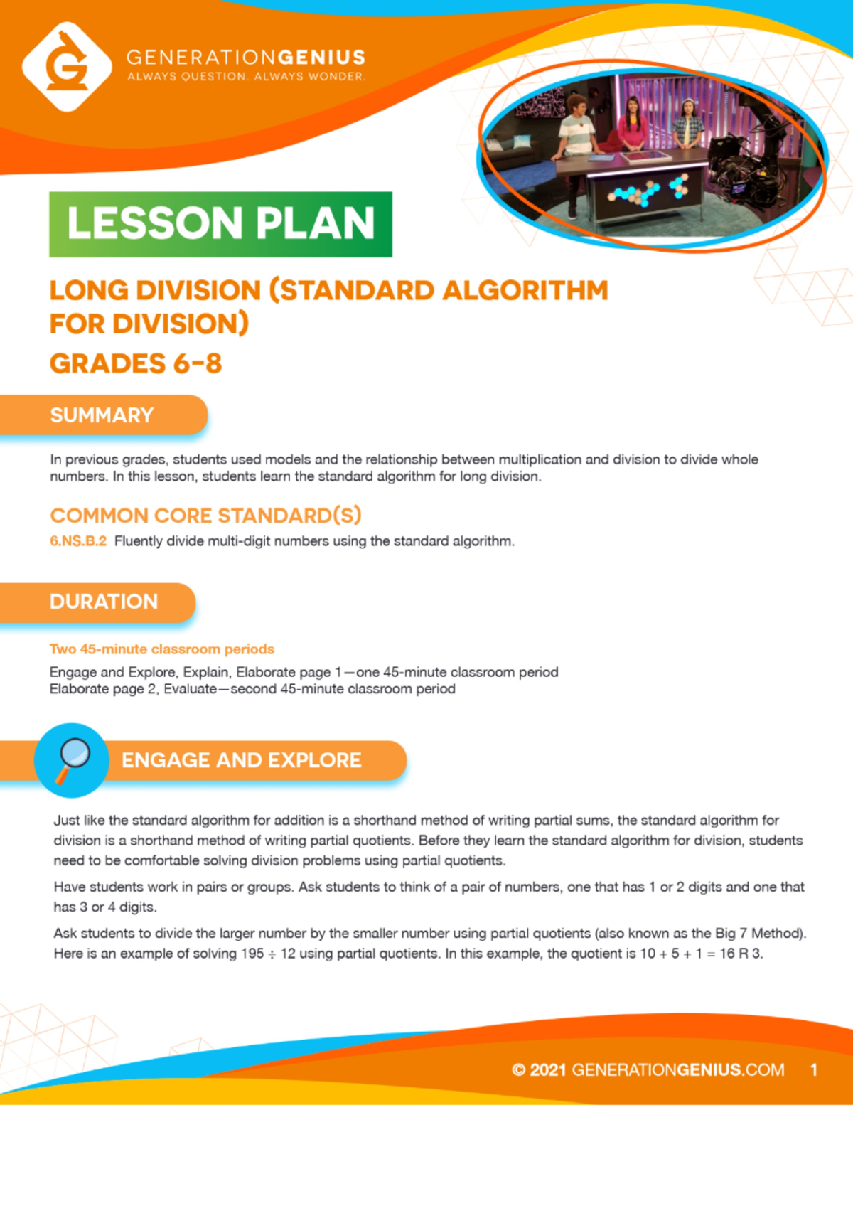Lesson plan Division - G GENERATIONGENIUS ALWAYS QUESTION. ALWAYS ...