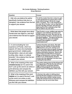 Walden-Thinking Questions - StudySync - Think - Walden Think Question 1 ...