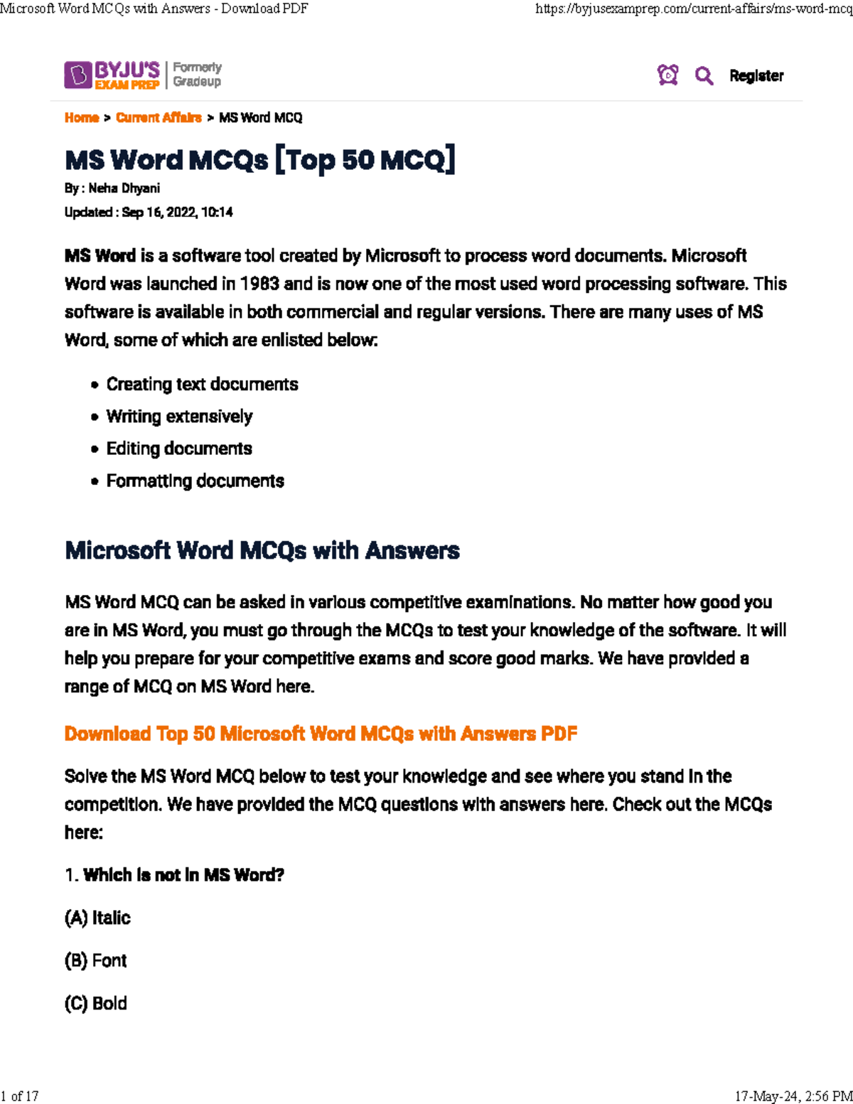 MS Word MCQ Pdf2 - corporate law - Studocu
