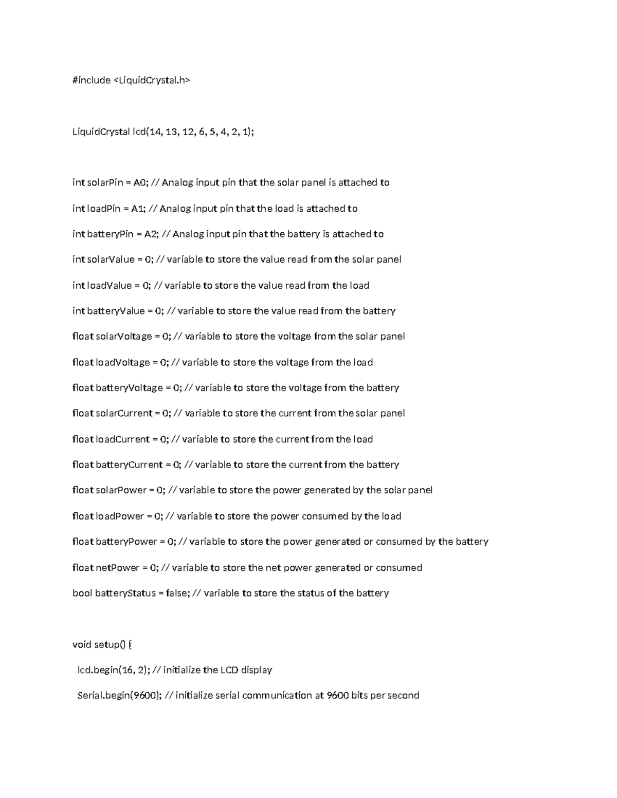 Reborn - #include LiquidCrystal lcd(14, 13, 12, 6, 5, 4, 2, 1); int solarPin = - Studocu