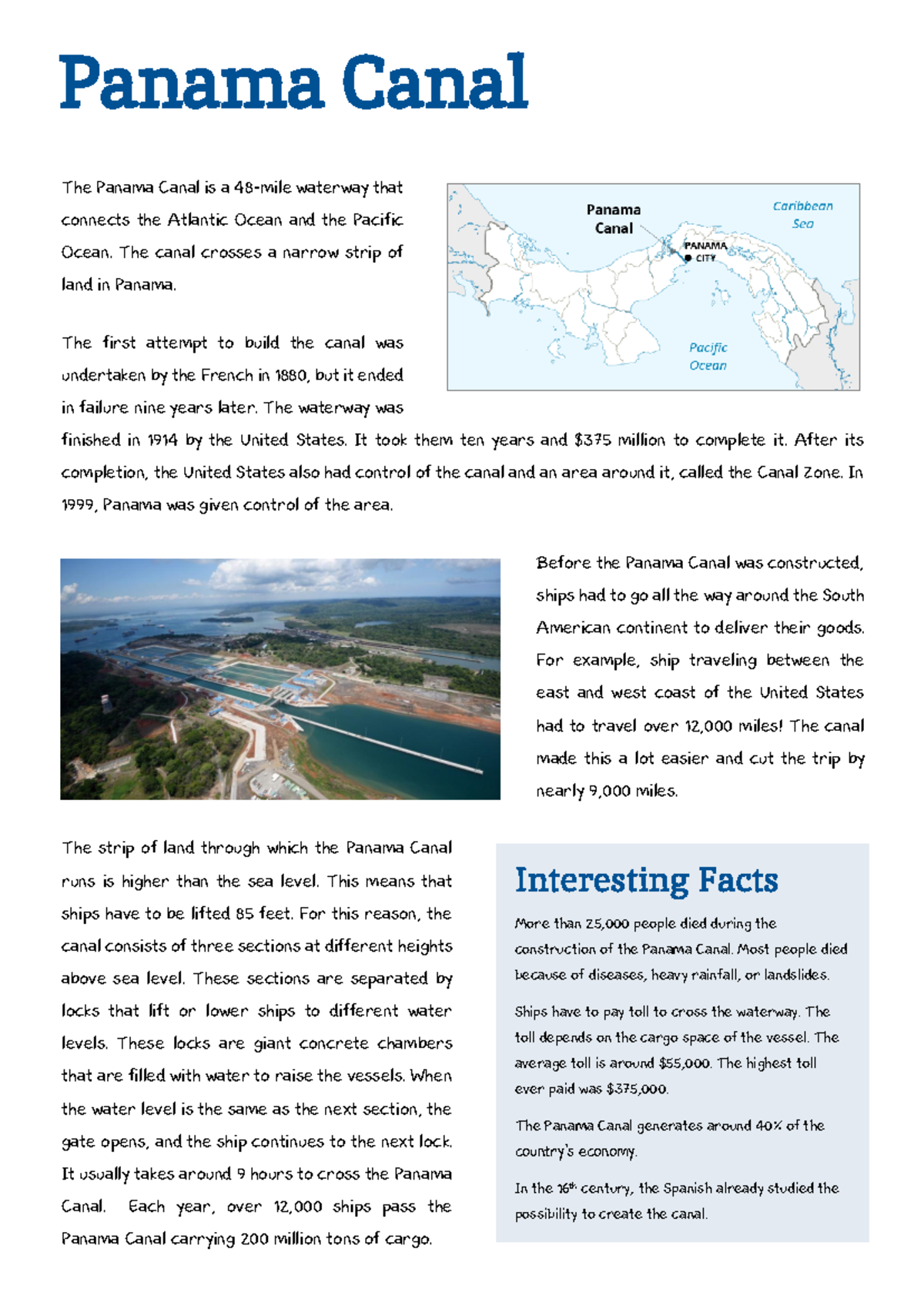 Panama Canal - notes - The Panama Canal is a 48-mile waterway that ...