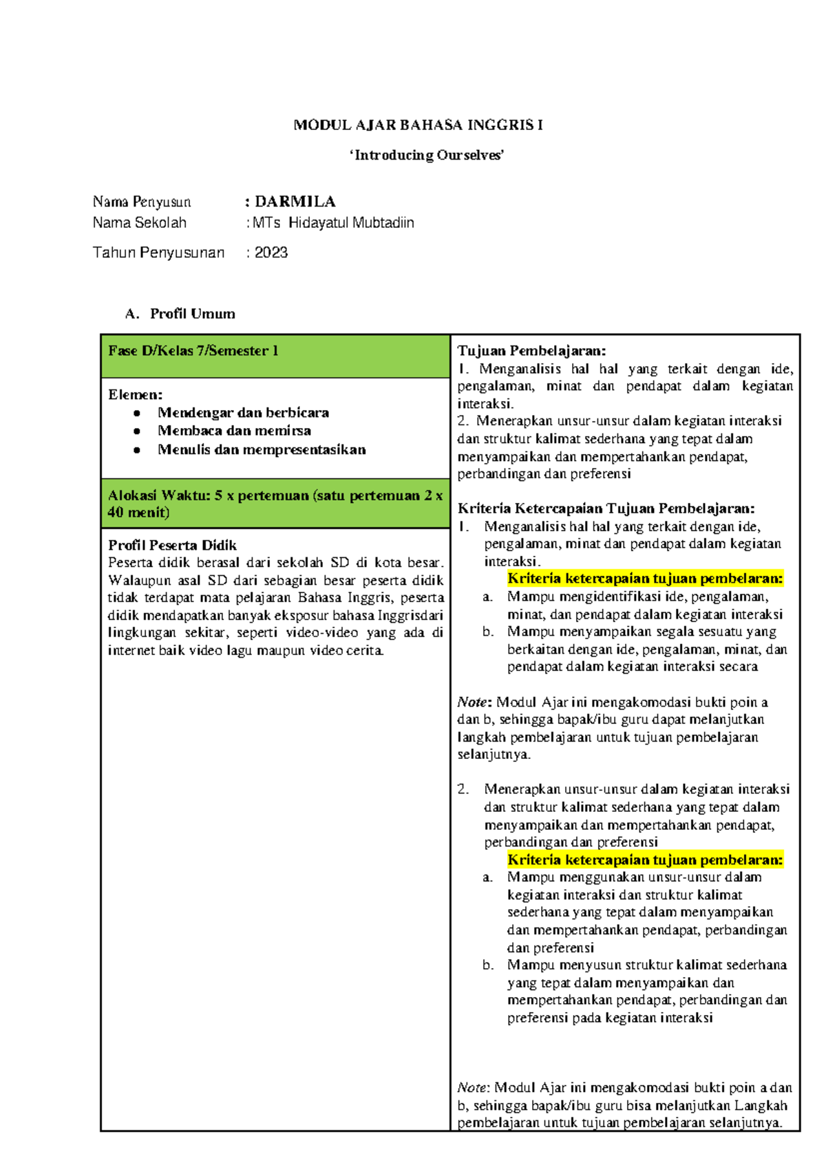 Modul Ajar Bahasa Inggris - Ila - MODUL AJAR BAHASA INGGRIS I ...