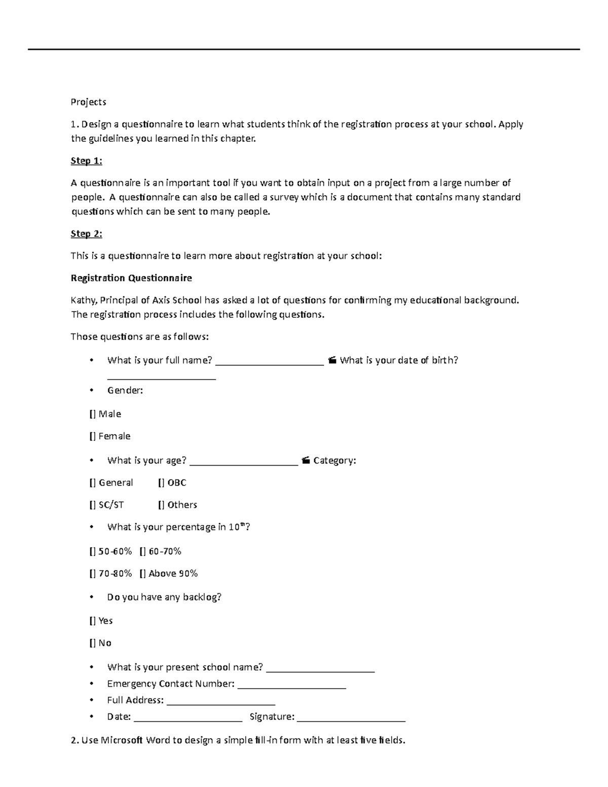 Chapter 4 Projects 1 4 - Lecture Notes - Projects Design a ...