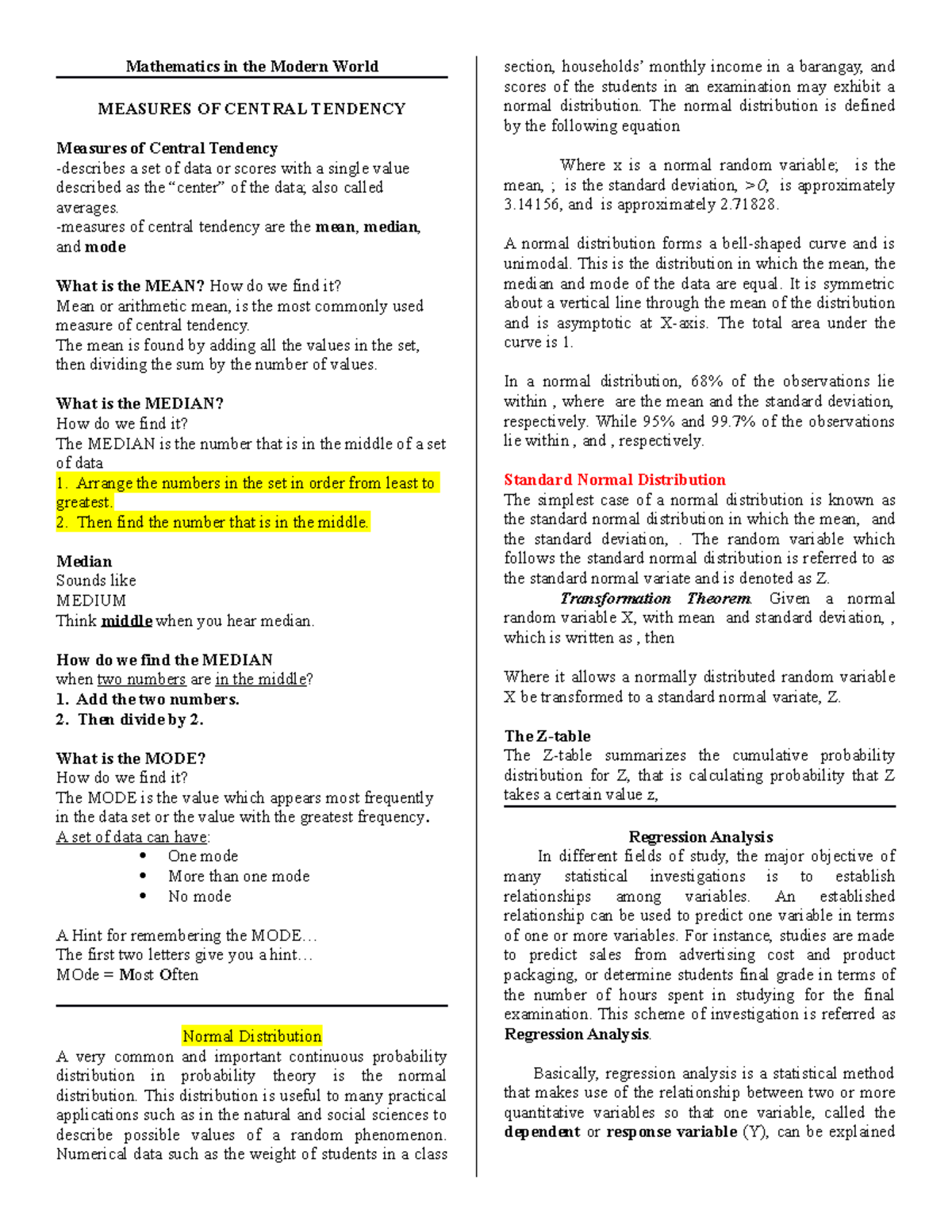 Mathematics in the Modern World Lesson 4 - Mathematics in the Modern World MEASURES OF CENTRAL ...