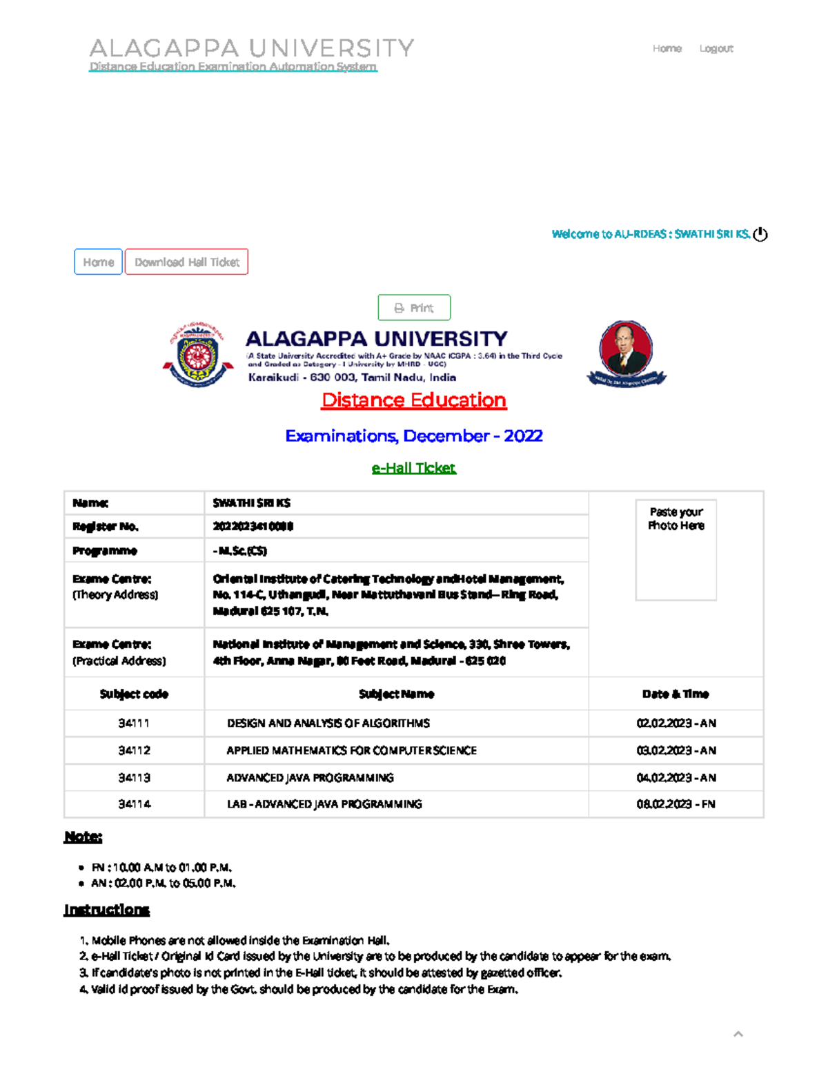Alagappa University - Distance Examination Automation System - Welcome ...
