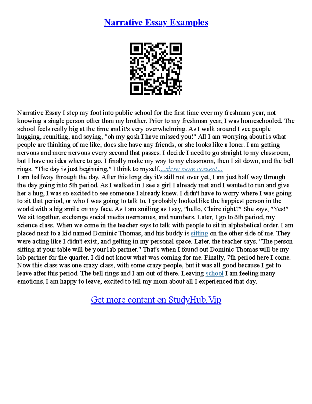 Essay Narrative - Narrative Essay Examples Narrative Essay I step my ...