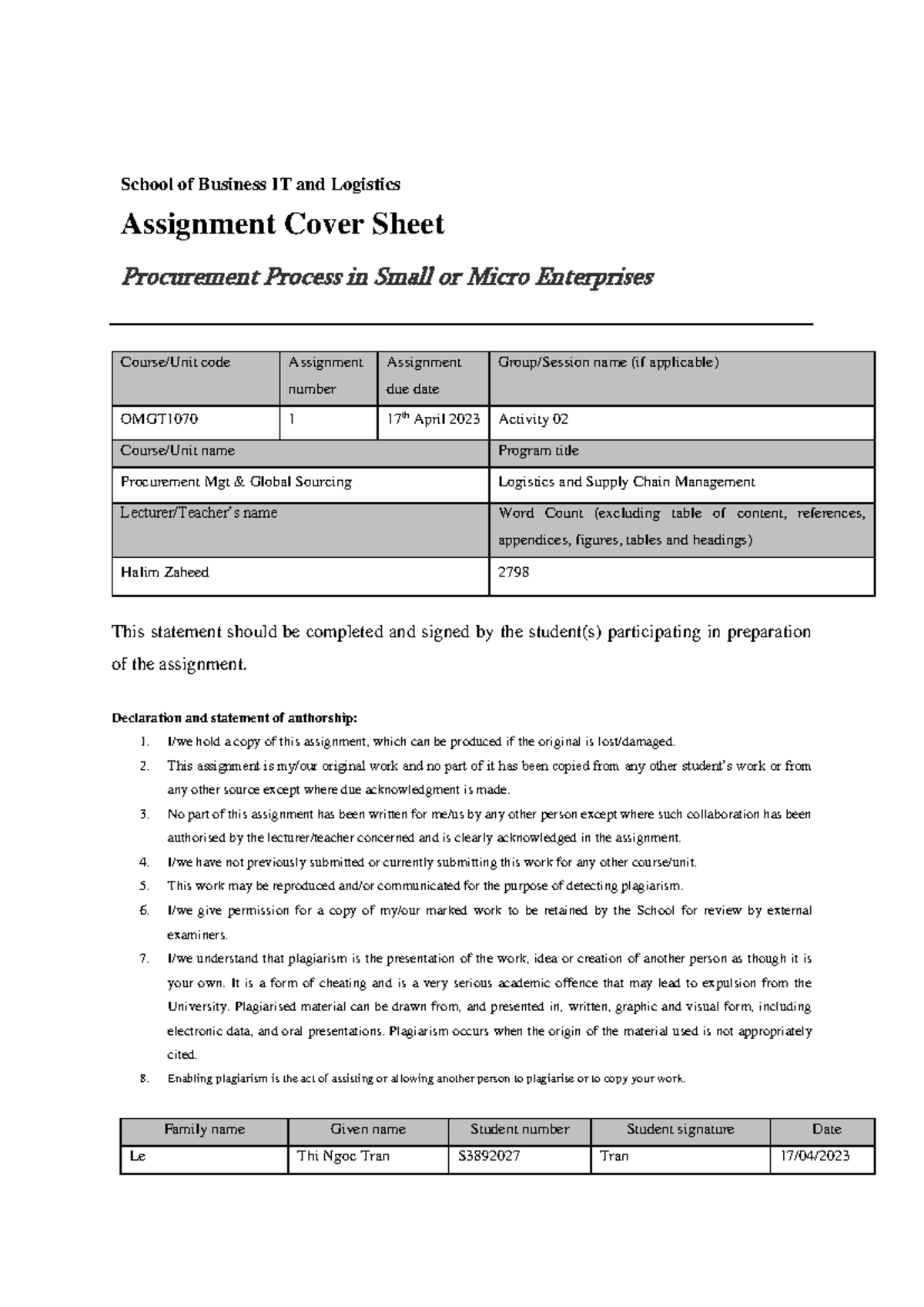 Procurement Process in Small or Micro Enterprises - Studocu