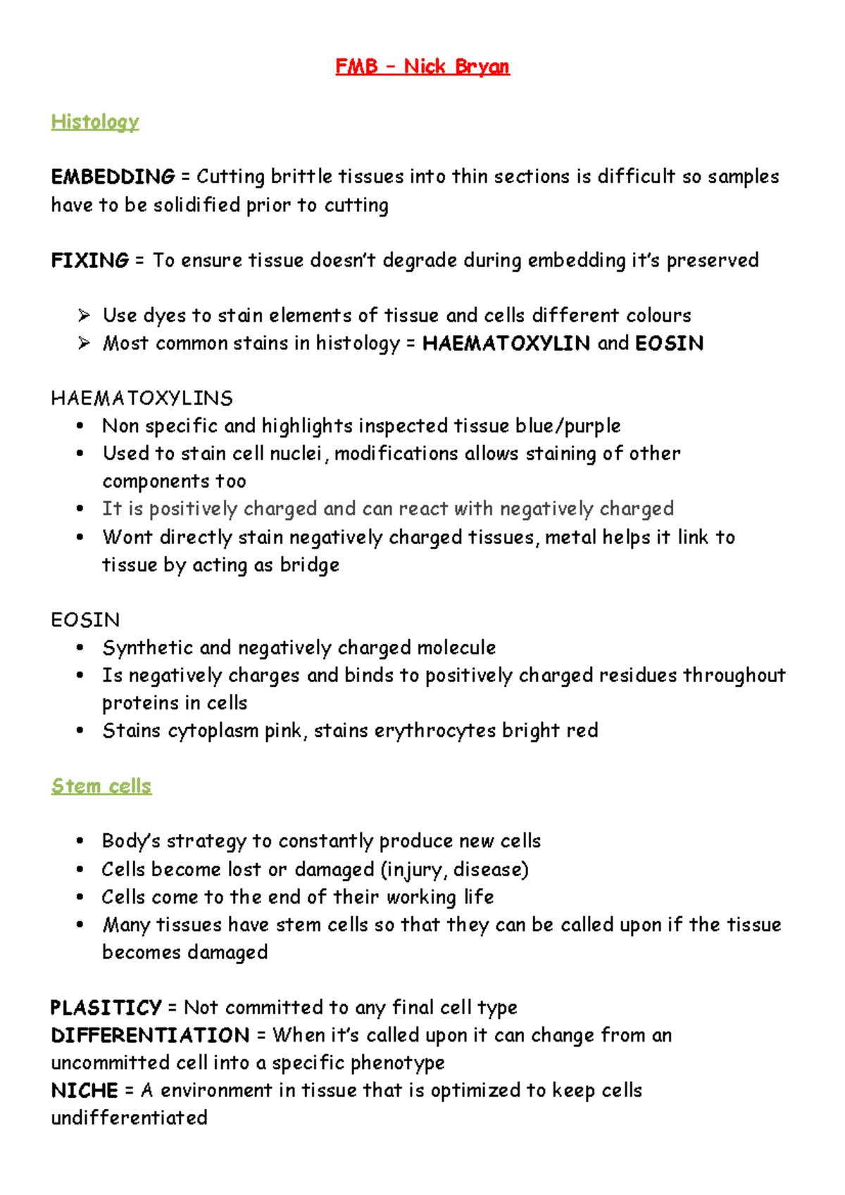FMB – NICK Bryan - Revision - FMB – Nick Bryan Histology EMBEDDING ...