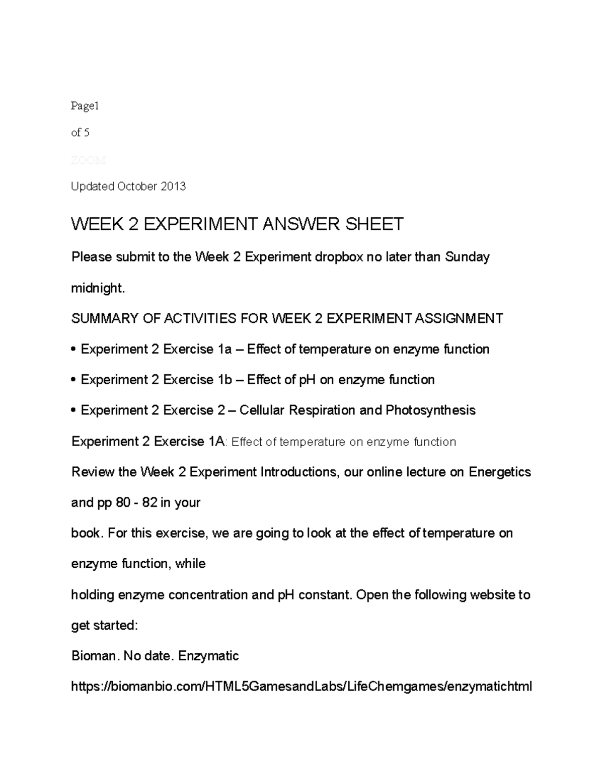 Ex2 - unit 2 exp - Page of 5 ZOOM Updated October 2013 WEEK 2 ...
