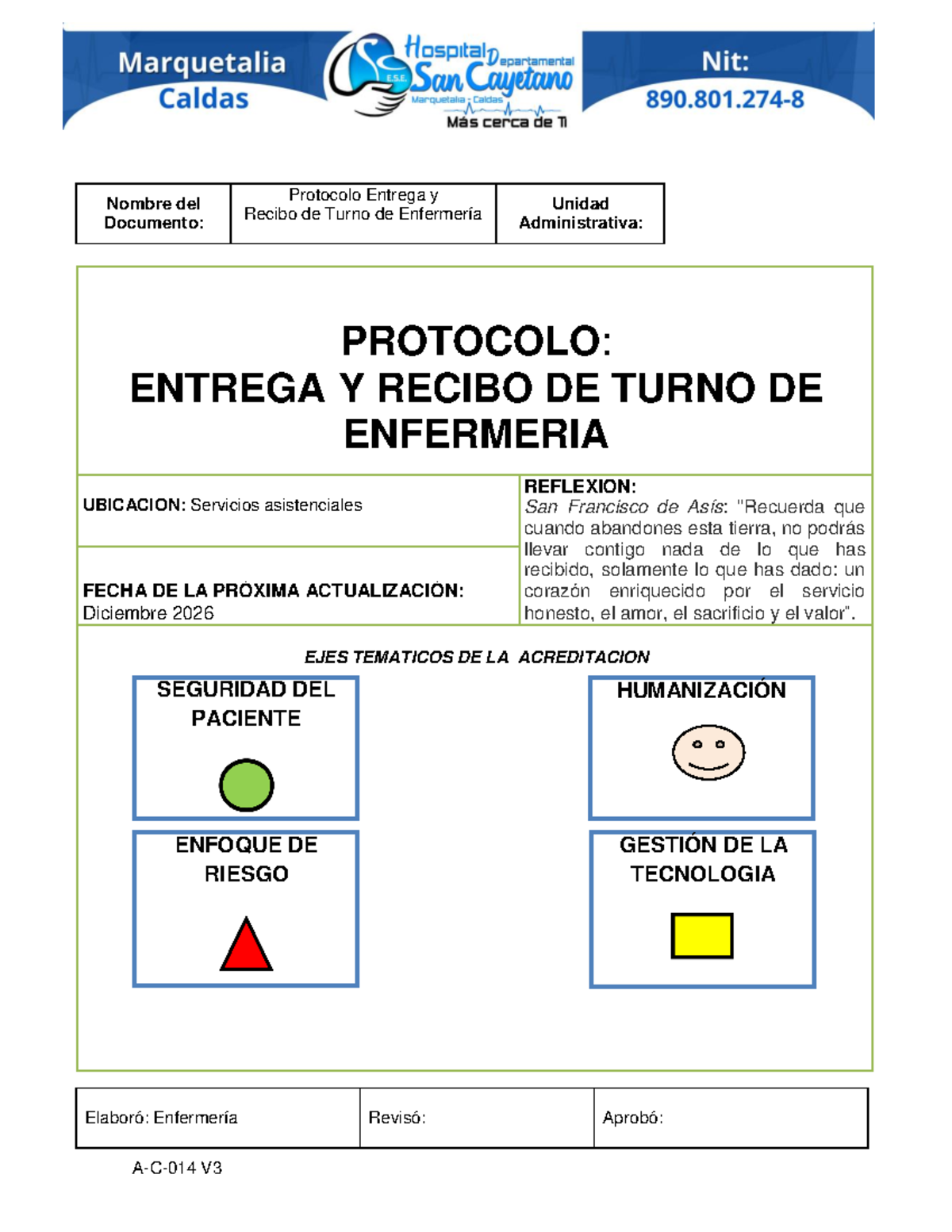 M-GH-P-014 Protocolo Entrega y Recibo de Turno - hsc - Nombre del ...