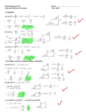 College Trig Exam 2 Cheat Sheet - Formula for each problem: *Sum ...