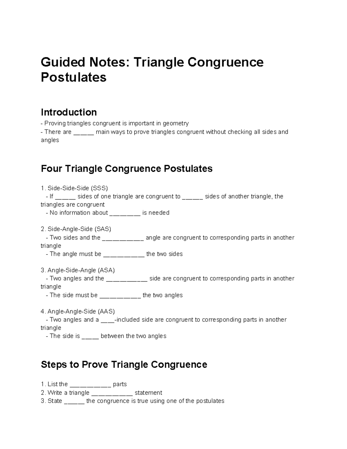 Truangle congruence notes - Guided Notes: Triangle Congruence ...