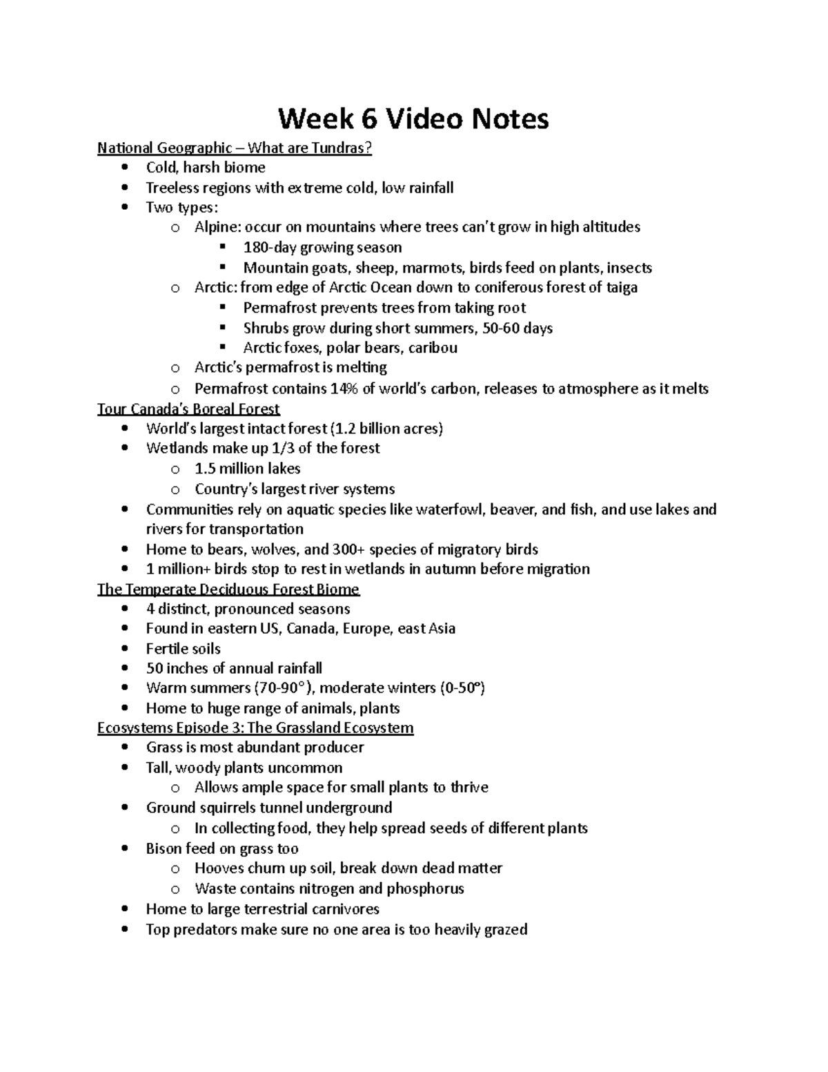 Week 6 Video Notes - Biomes - Week 6 Video Notes National Geographic ...