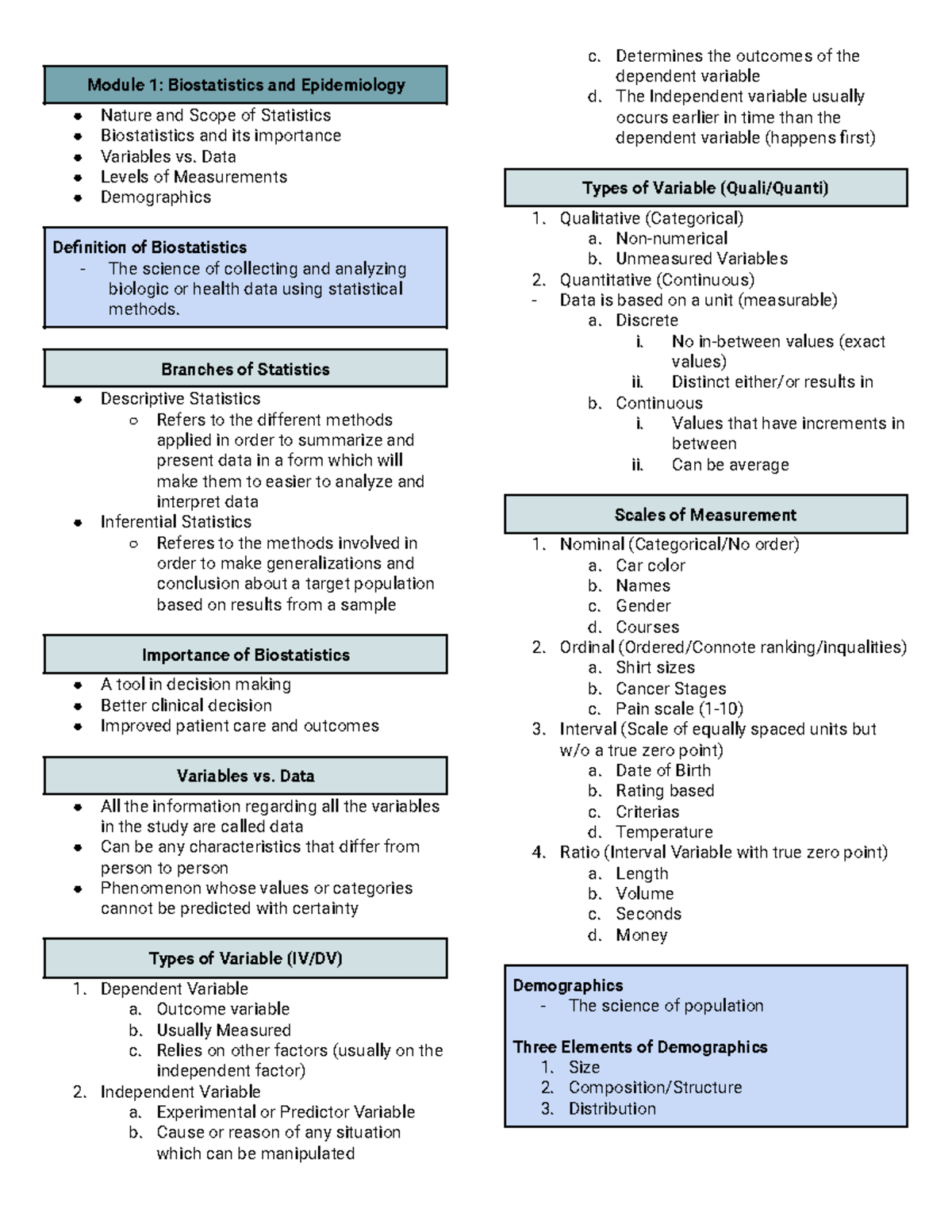 [ Notes] MLS 107 Module 1 and 2 Biostatistics and Epidemiology - Module ...