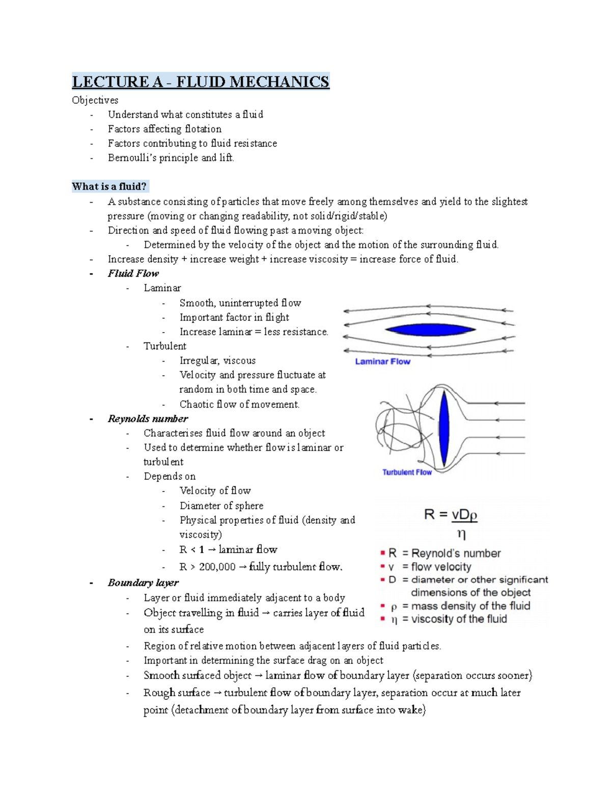 Week 7 lectures - lecture notes - LECTURE A - FLUID MECHANICS ...