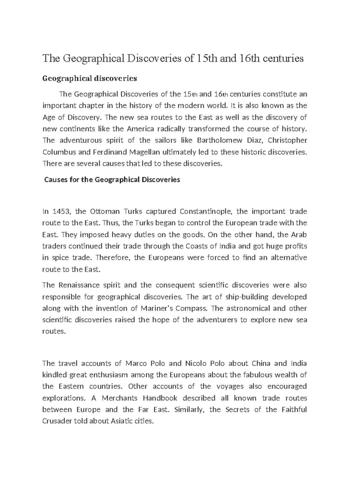 Geographical Discoveries - It is also known as the Age of Discovery ...