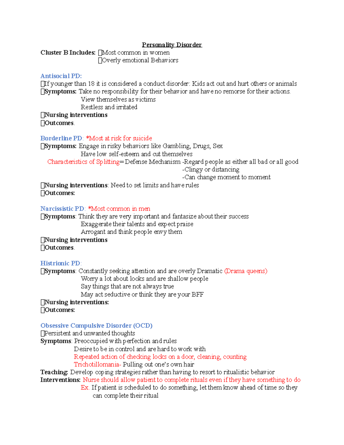 Psych exam #3 (w questions) - Personality Disorder Cluster B Includes ...