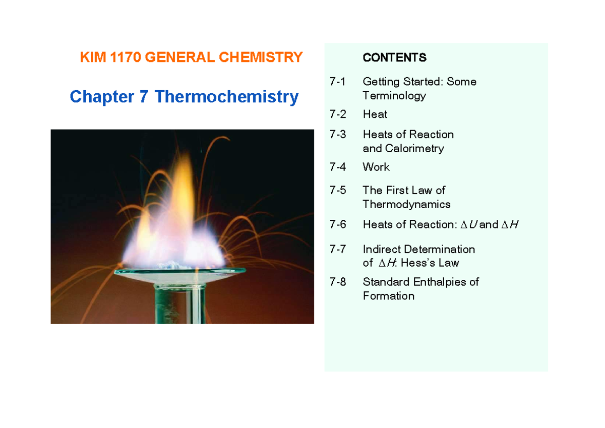 Chapter 7 Thermochemistry - Chapter 7 Thermochemistry CONTENTS 7-1 ...