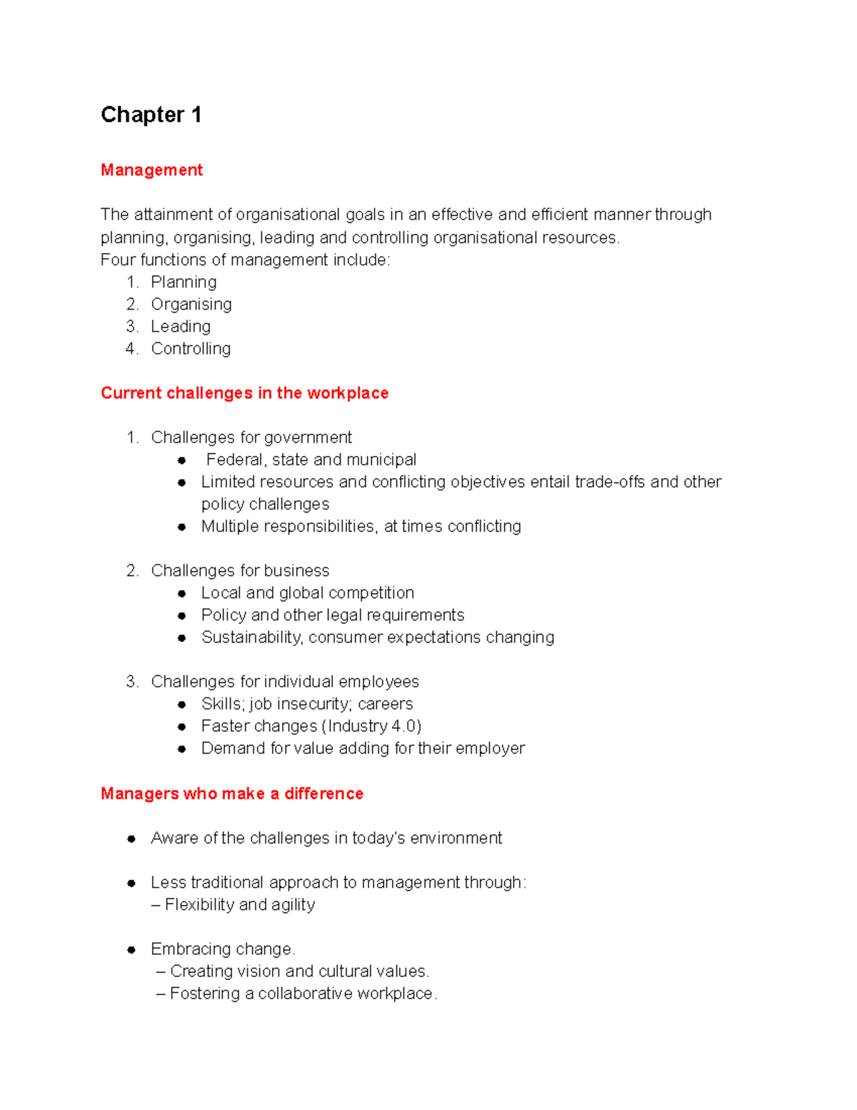 MGNT110 - Lecture notes 1-5 - Chapter 1 Management The attainment of ...