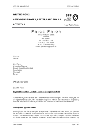 Attendance NOTE Example - PRICE PRIOR ATTENDANCE NOTE Client: Emmanuel ...