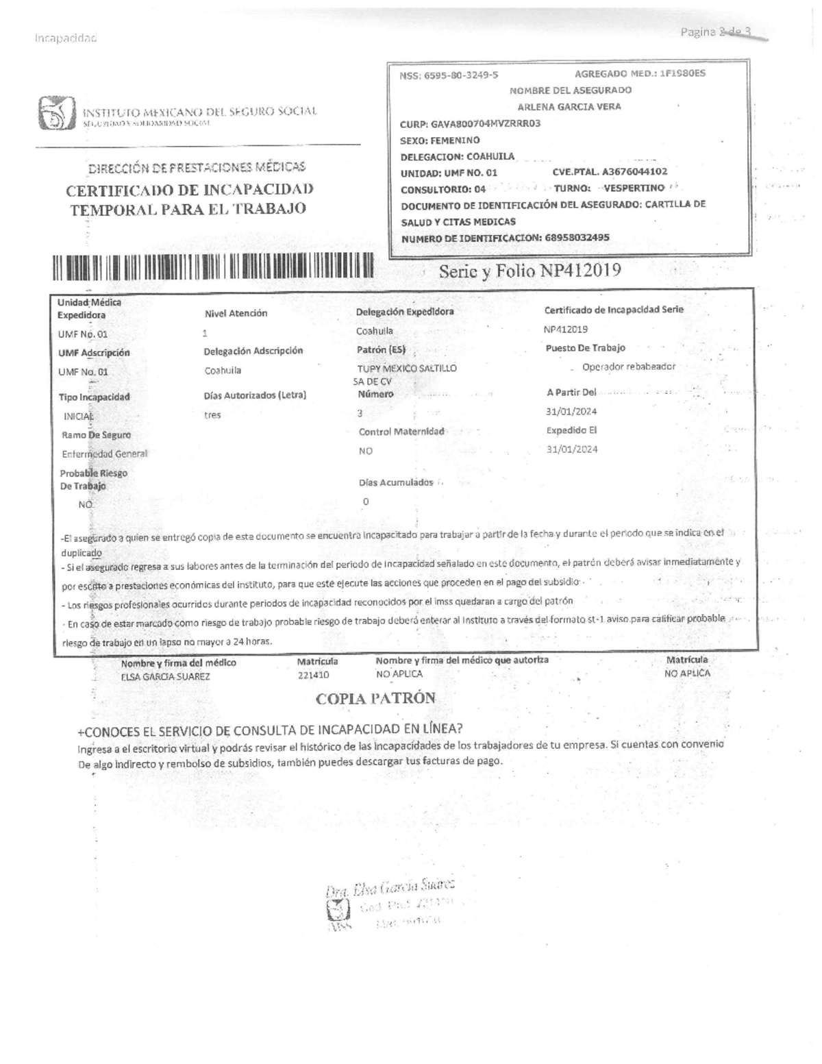 Incapacidad Falsa - Encapacidad Pagina gq NSS: 6595-80-3249-5 ...