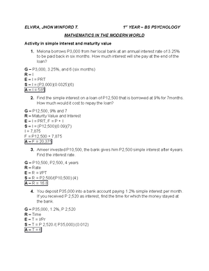MMW Compound Interest QUIZ - Theories of Personality - Studocu