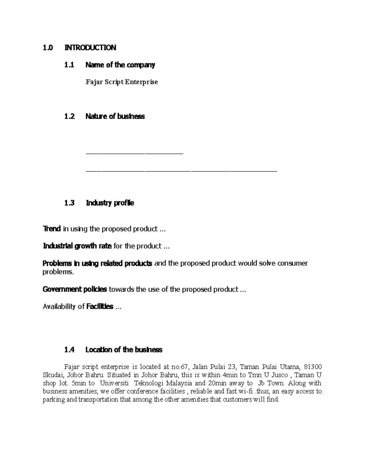 3) Introduction Template - 1 INTRODUCTION 1 Name of the company Fajar ...